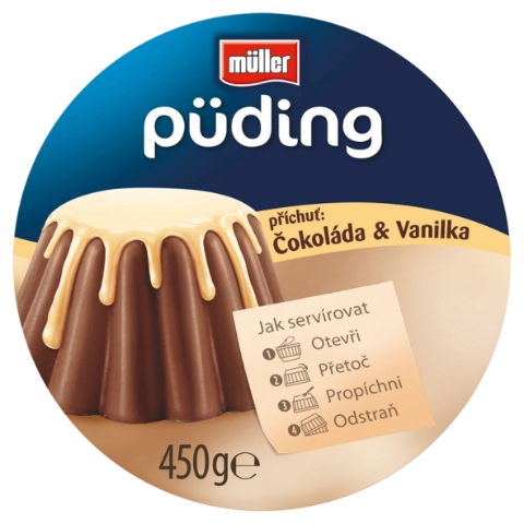 Müller Pudink s čokoládovou příchutí a s vanilkovou příchutí 450g - TryIn